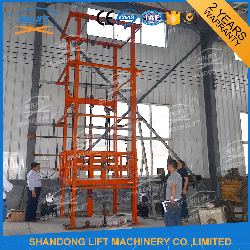 1T 12m CE Approved Vertical Guide Rail Elevators Hydraulic Warehouse ...